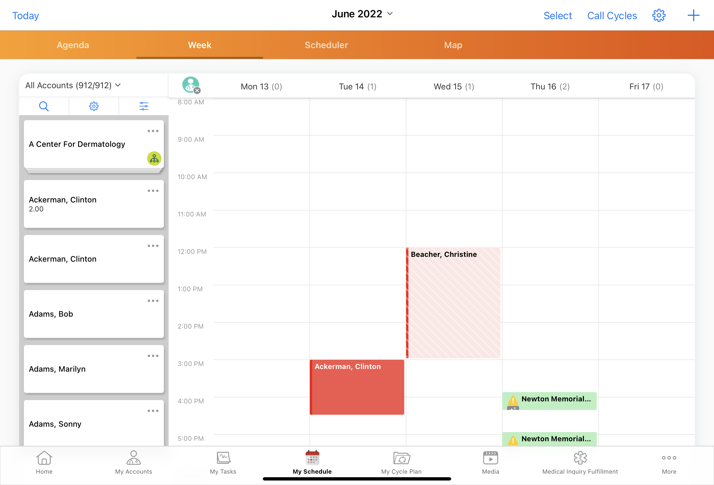 June 2022 Schedule Week View with Appointments | Veeva MyInsights Screenshots | IntuitionLabs