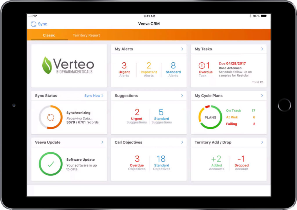 Veeva CRM iPad Dashboard with Alerts and Synchronization Status | Veeva ...