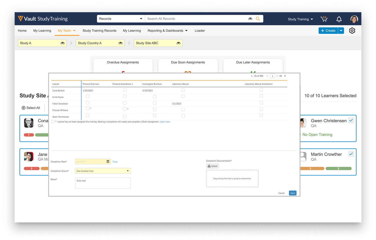 Vault Study Training: Study Site Assignments and Learner Completion ...