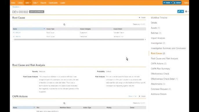 Risk Analysis Dashboard with Root Cause and CAPA Actions | Veeva Vault ...